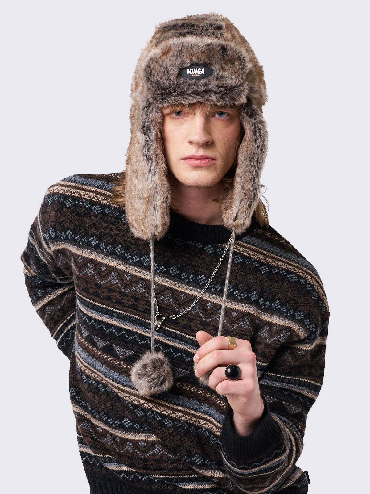 Fluffy Trapper Hat - Cozy Brown Faux Fur for Winter Warmth | Minga London