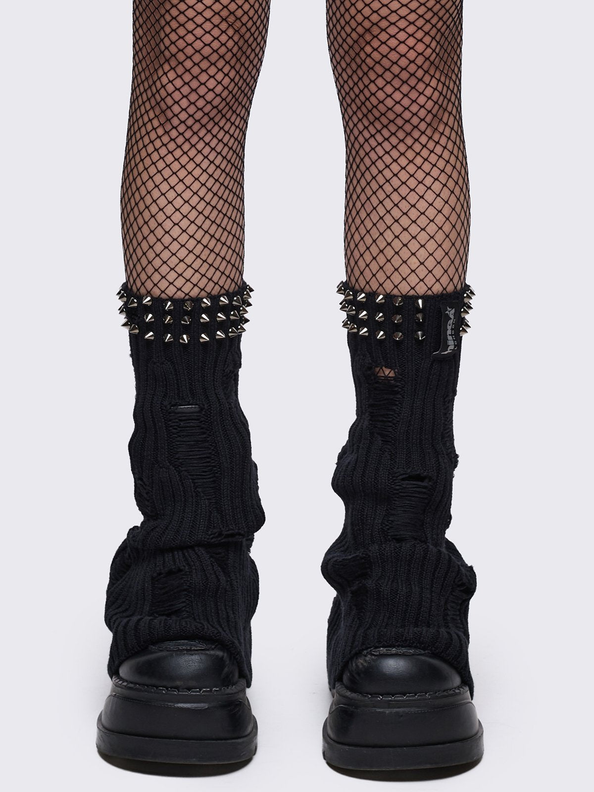 Black Knitted Leg Warmers with Spikes | Minga London