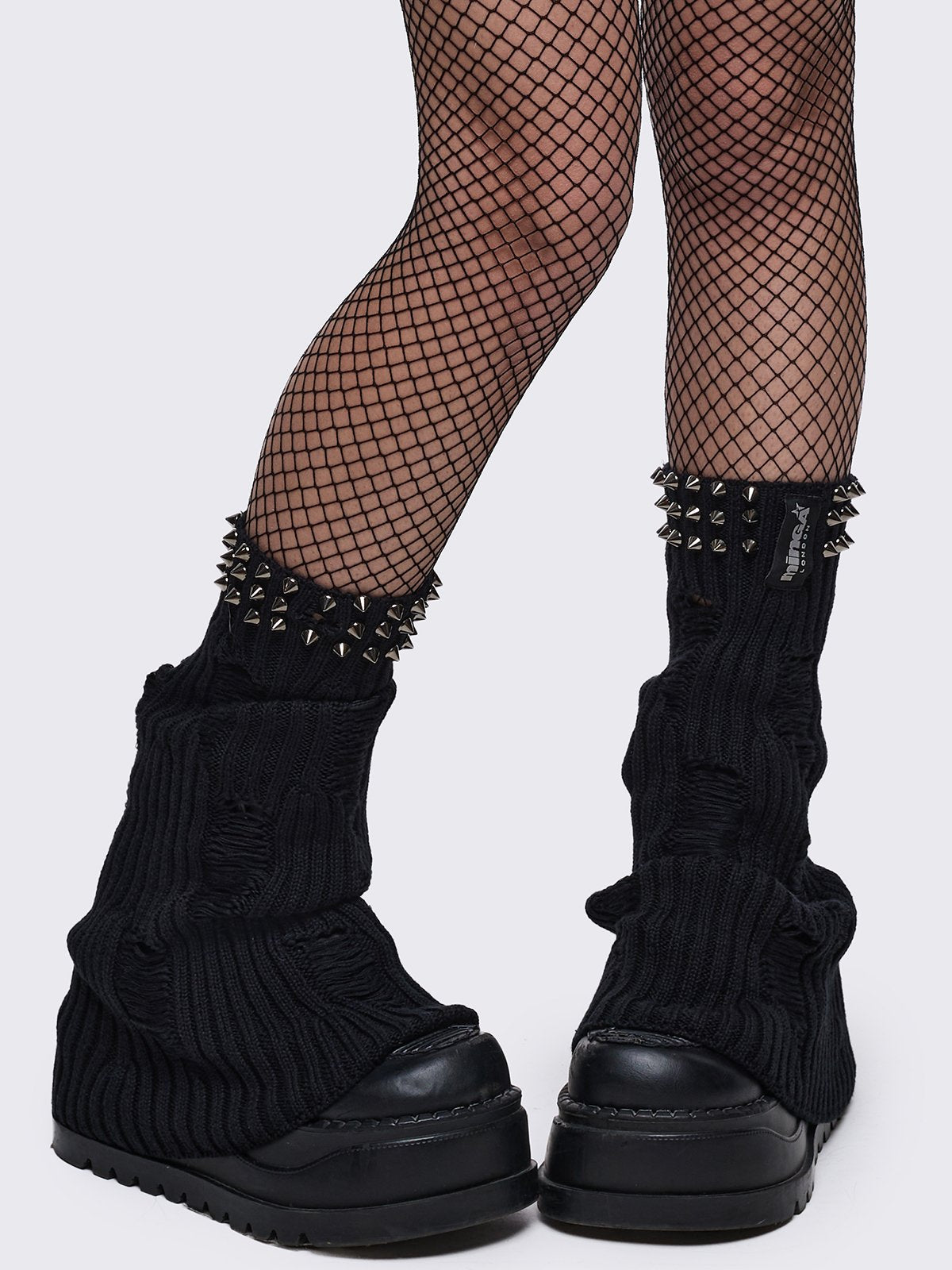 Black Knitted Leg Warmers with Spikes | Minga London