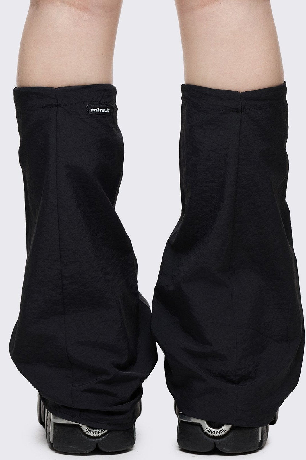 Black Nylon Flared Lace-Up Leg Warmers | Minga London